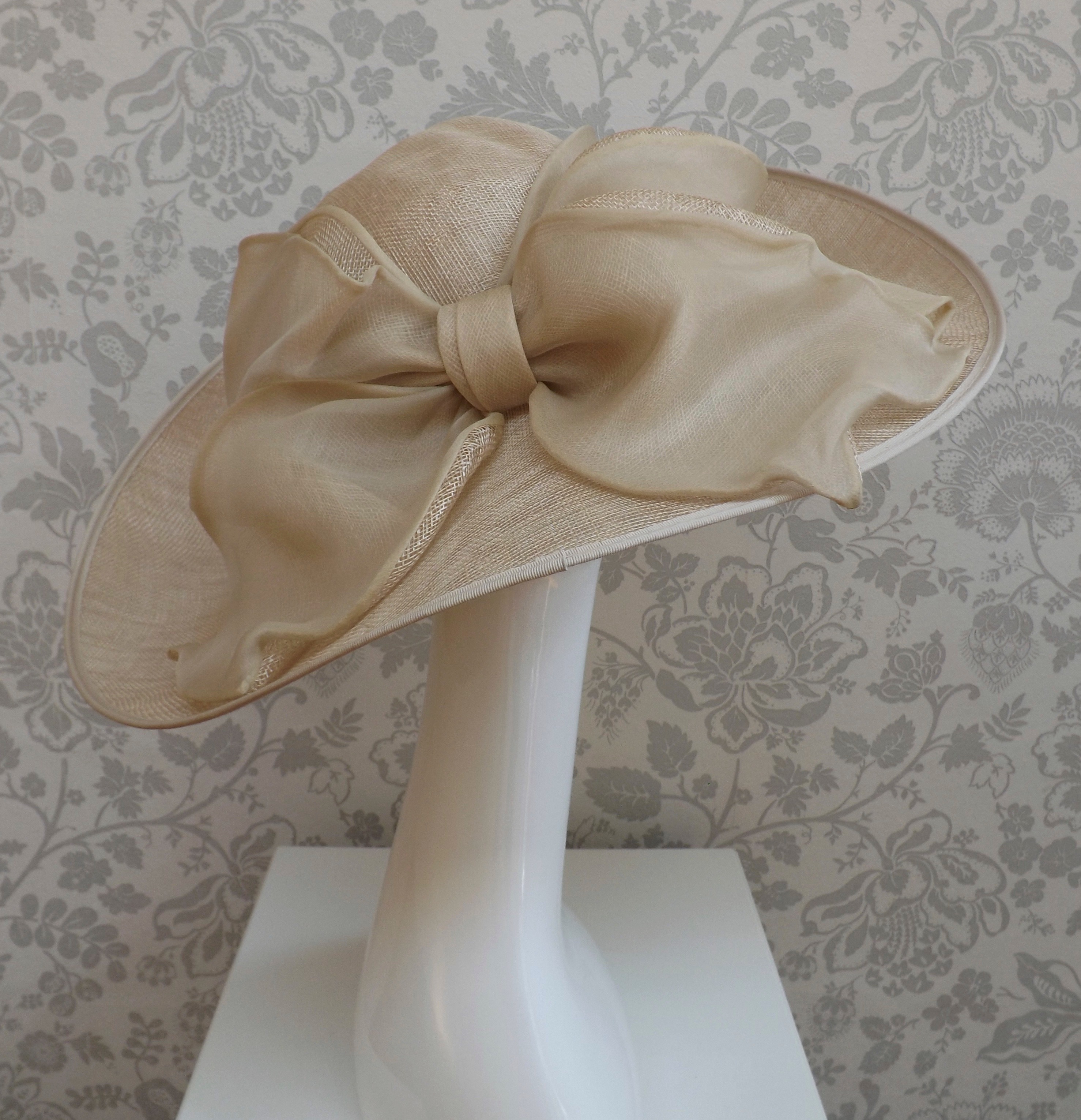 Large brim sinamay hat in pale biscuit colour – Hat Hire & Accessories ...