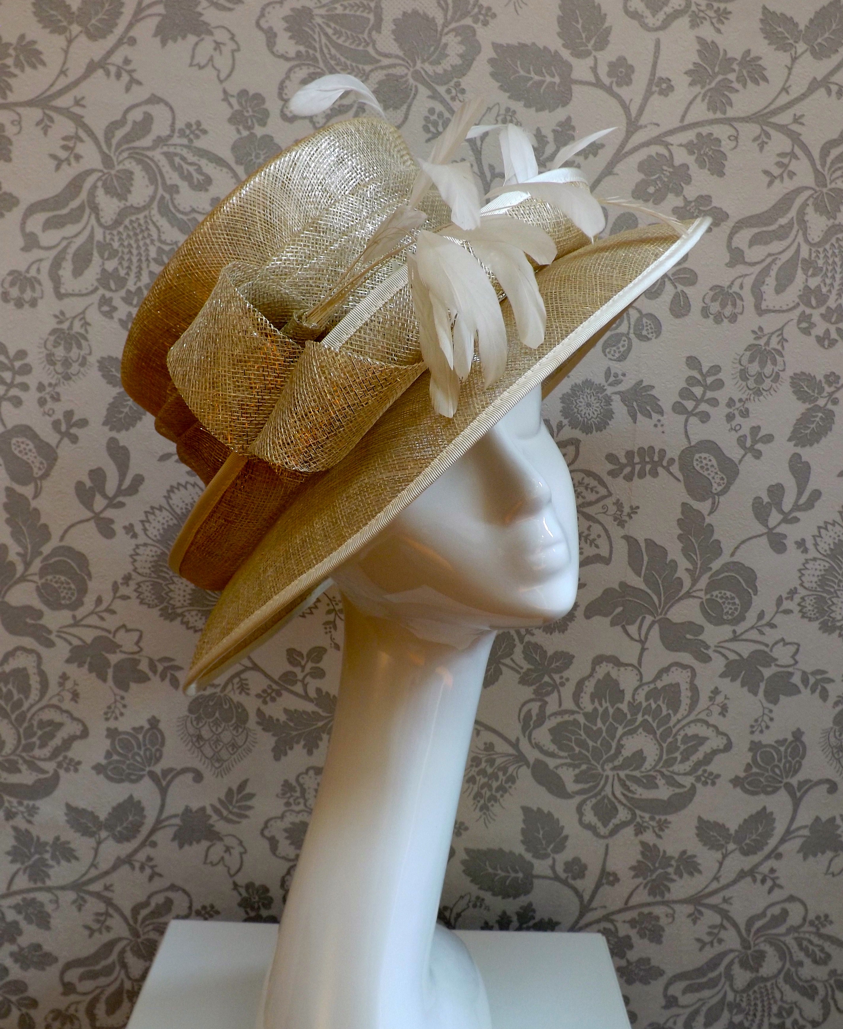 Ivory cream/silver sheen sinamay hat – Hat Hire & Accessories by Neve